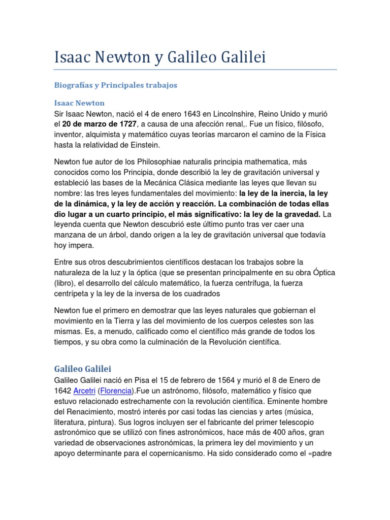 Isaac Newton y Galileo Galilei | Descargar gratis PDF | Isaac Newton ...