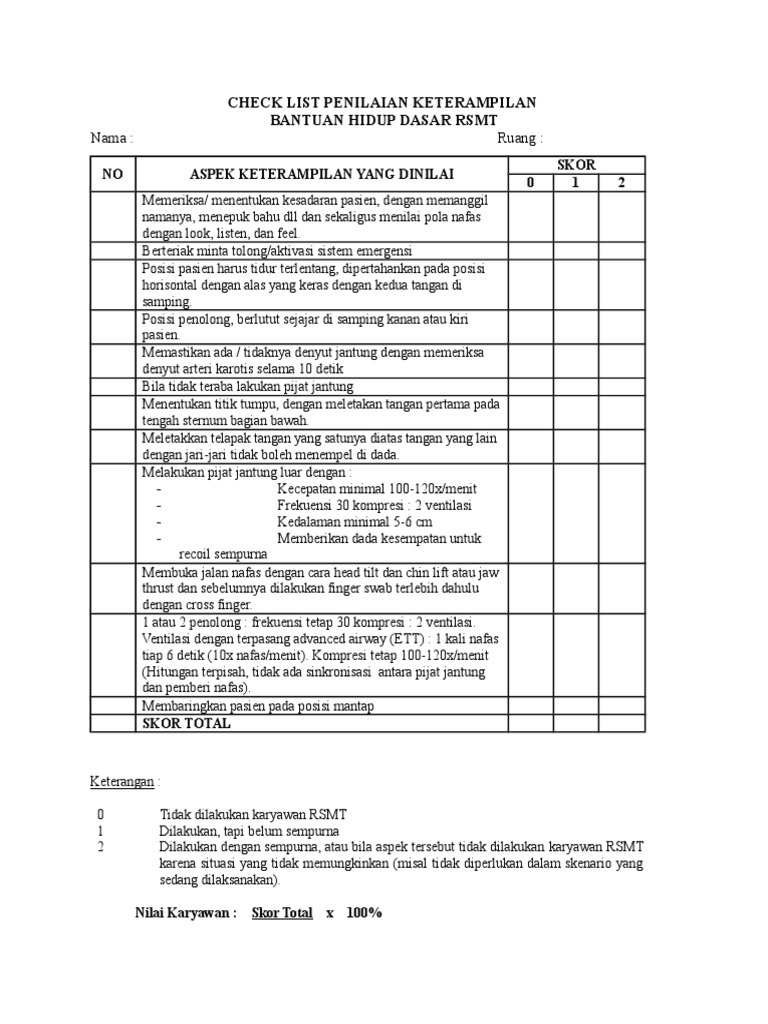 Check List Penilaian Bls 2017 | PDF