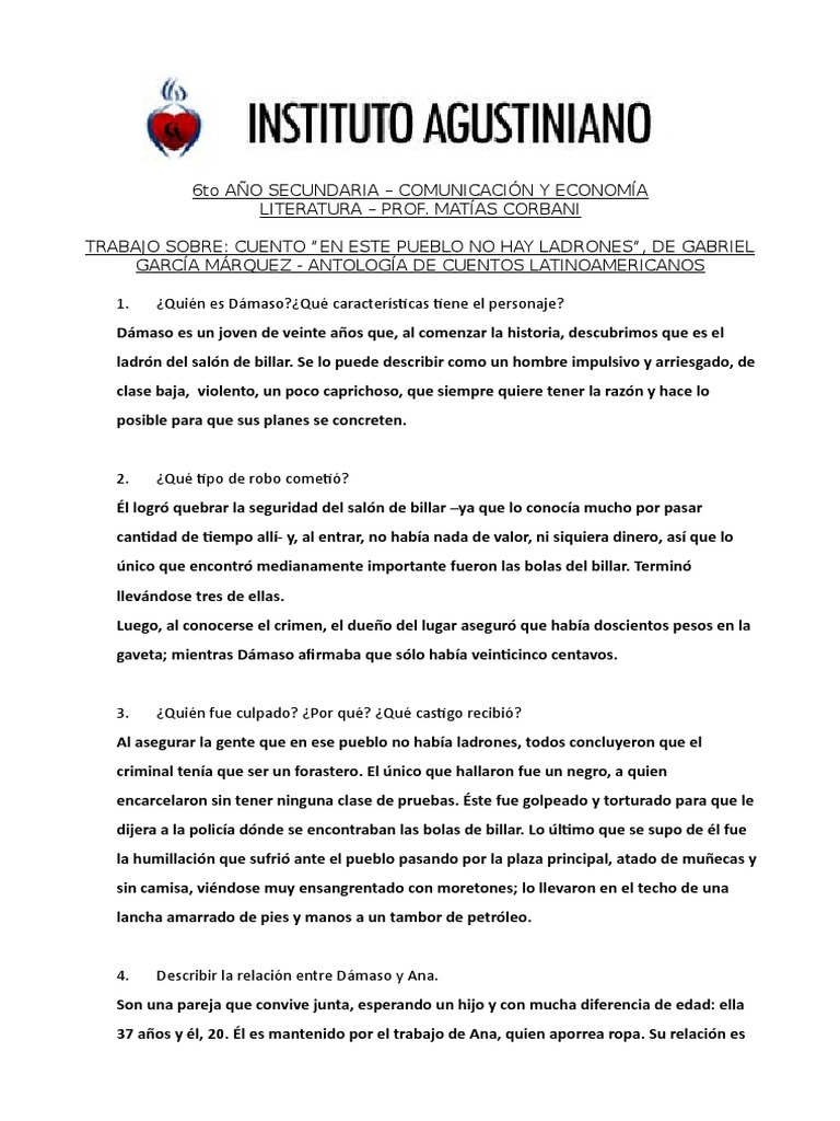 Trabajo Practico en Este Pueblo No Hay Ladrones | PDF | Cue Sports ...