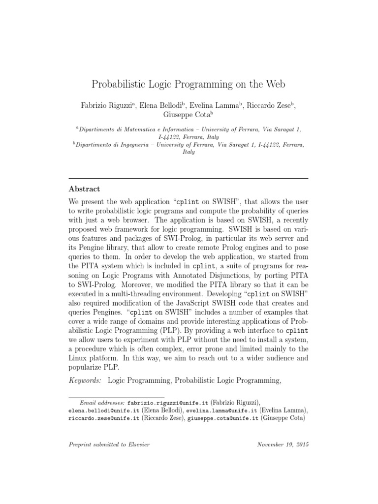 Probabilistic Logic Programming On The Web: A B B B B | PDF | Software Engineering | Computer ...