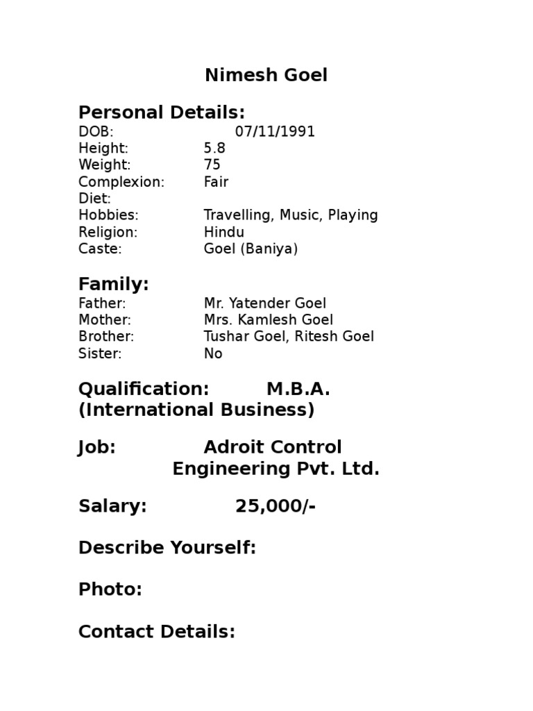 Biodata For Marriage - Border Format | PDF