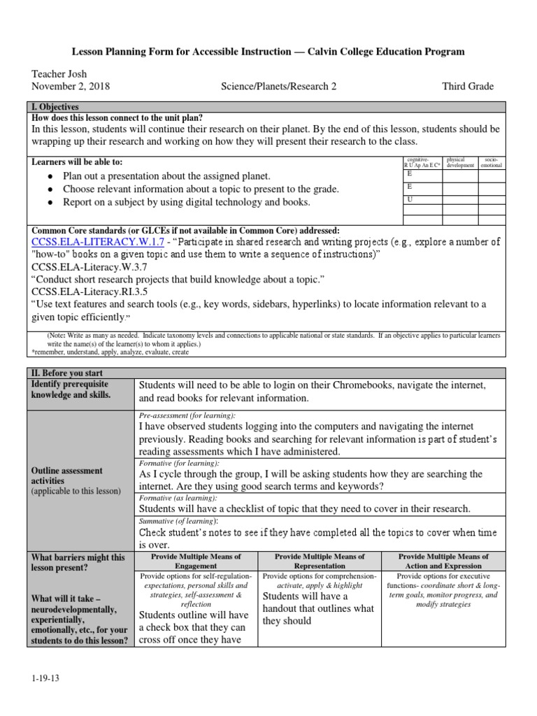 Montessori Lesson Plan 3 | PDF | Planets | Reading Comprehension