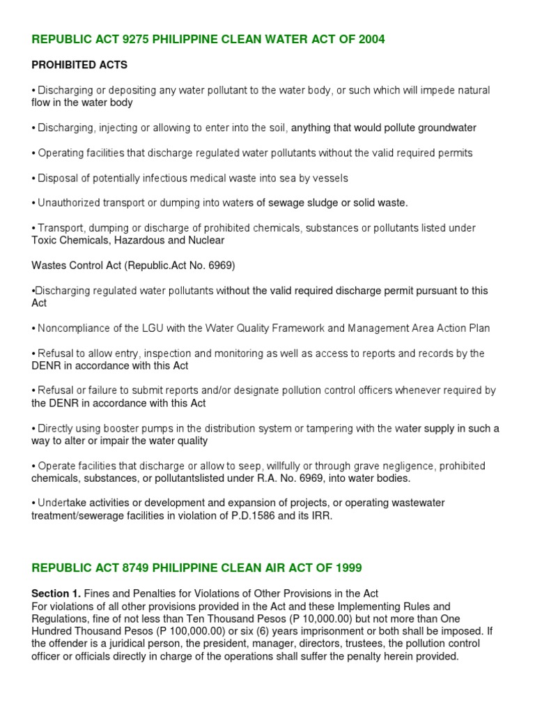 Republic Act 9275 Philippine Clean Water Act of 2004 | PDF | Clean ...