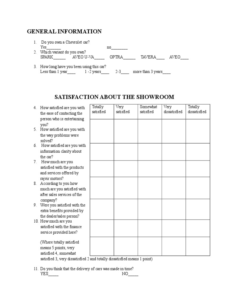 Customer Satisfaction Survey for Rajvir Motors Chevrolet Dealership ...