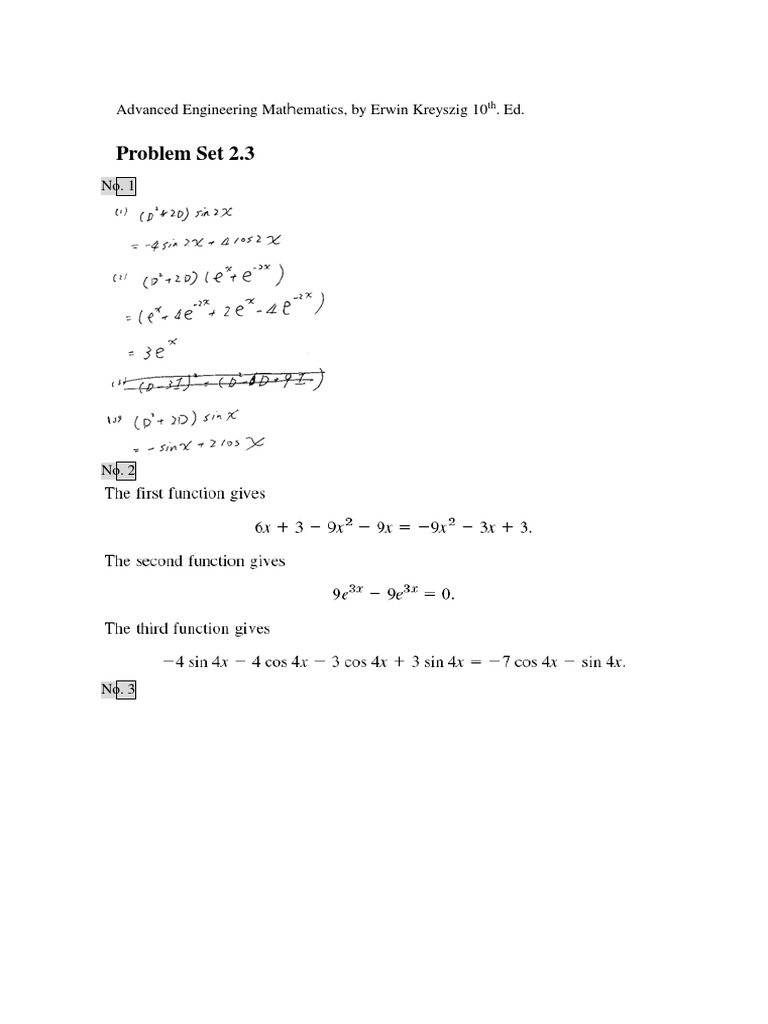 Advanced Engineering Math Problem Set 2.3 | PDF