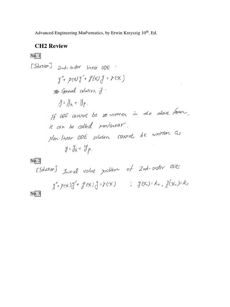 CH2 Review: Advanced Engineering Mathematics, by Erwin Kreyszig 10 - Ed | PDF
