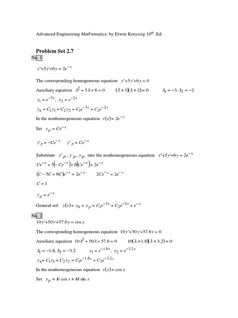 Solutions to Differential Equations Problems Involving Homogeneous and ...