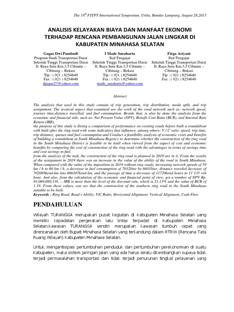 Analisis Kelayakan Biaya Dan Manfaat Ekonomi Terhadap Rencana Pembangunan Jalan Lingkar Di ...