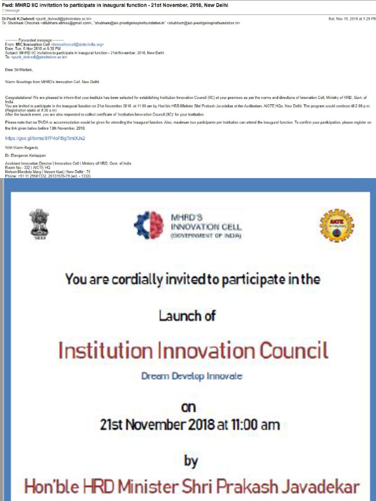 Institution Innovation Council at PIMR by MHRD Innovation Cell, Govt ...