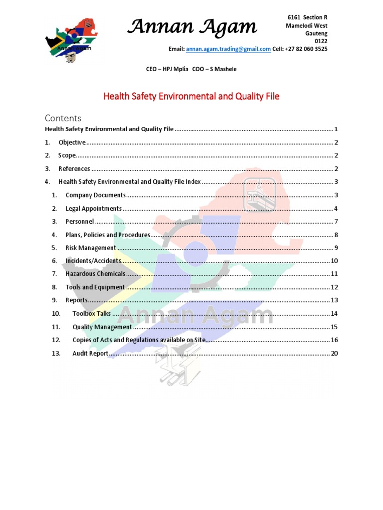 SHEQ File Index | Occupational Safety And Health | Audit