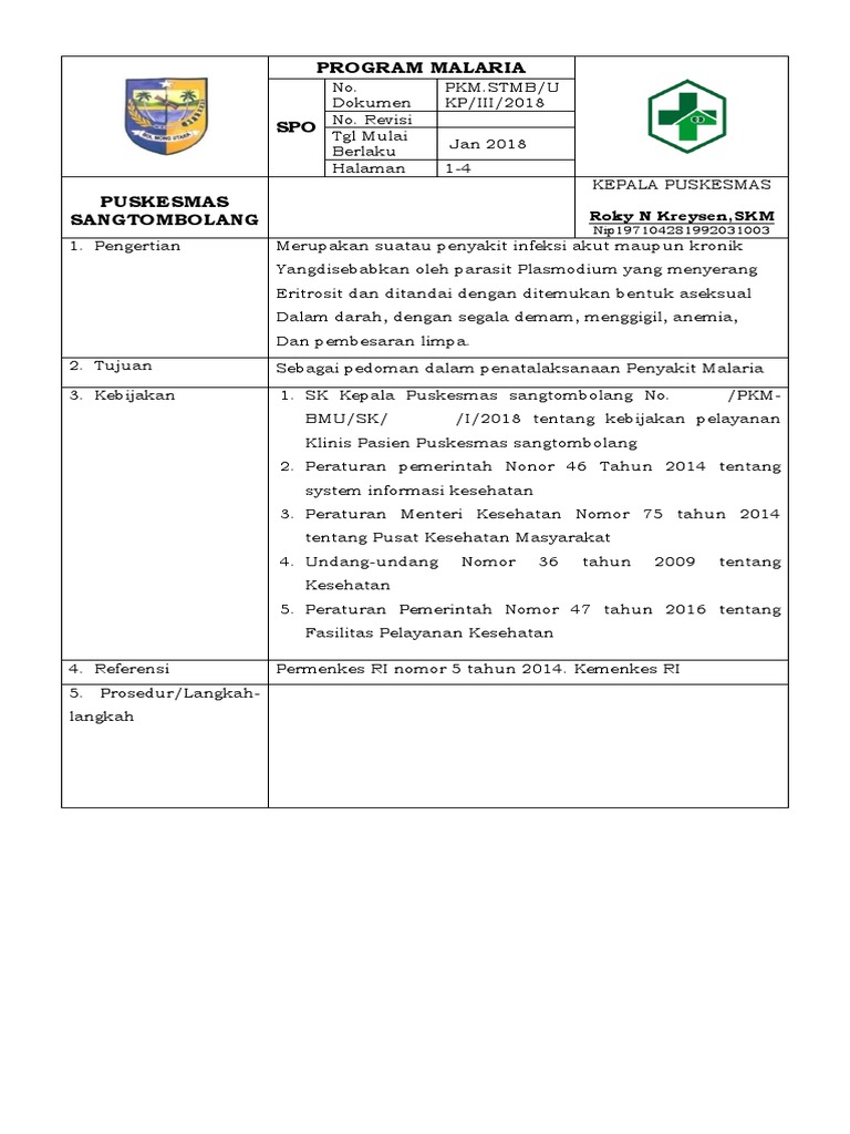 Sop Program Malaria | PDF