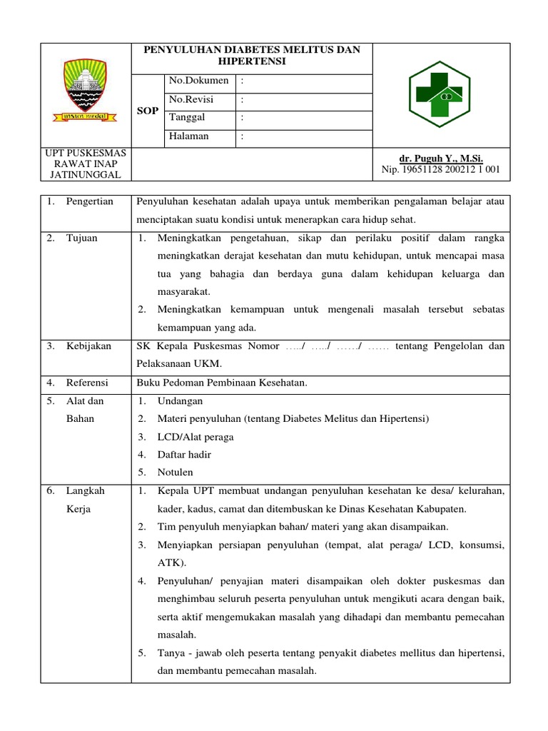 Sop Penyuluhan DM Dan HT | PDF