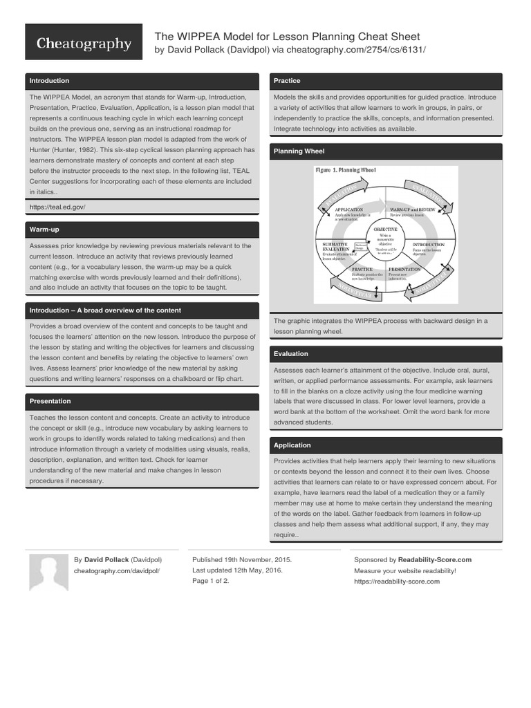 Davidpol The Wippea Model For Lesson Planning - BW | PDF | Lesson Plan ...