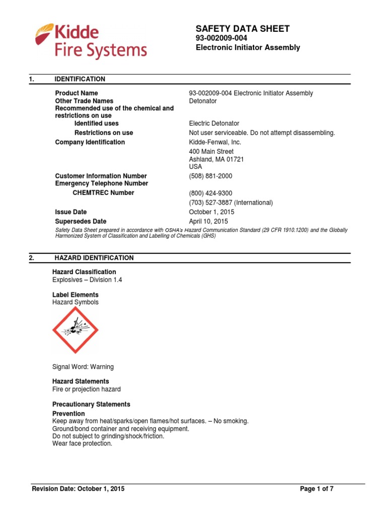 Kidde Fenwal - 93-002009-004 Electronic Initiator Assembly - 10012015 ...