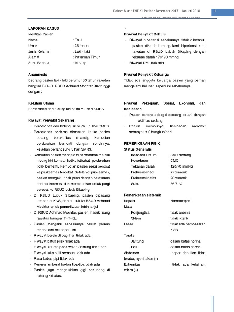 Laporan Kasus Epistaxis BKT 1 | PDF