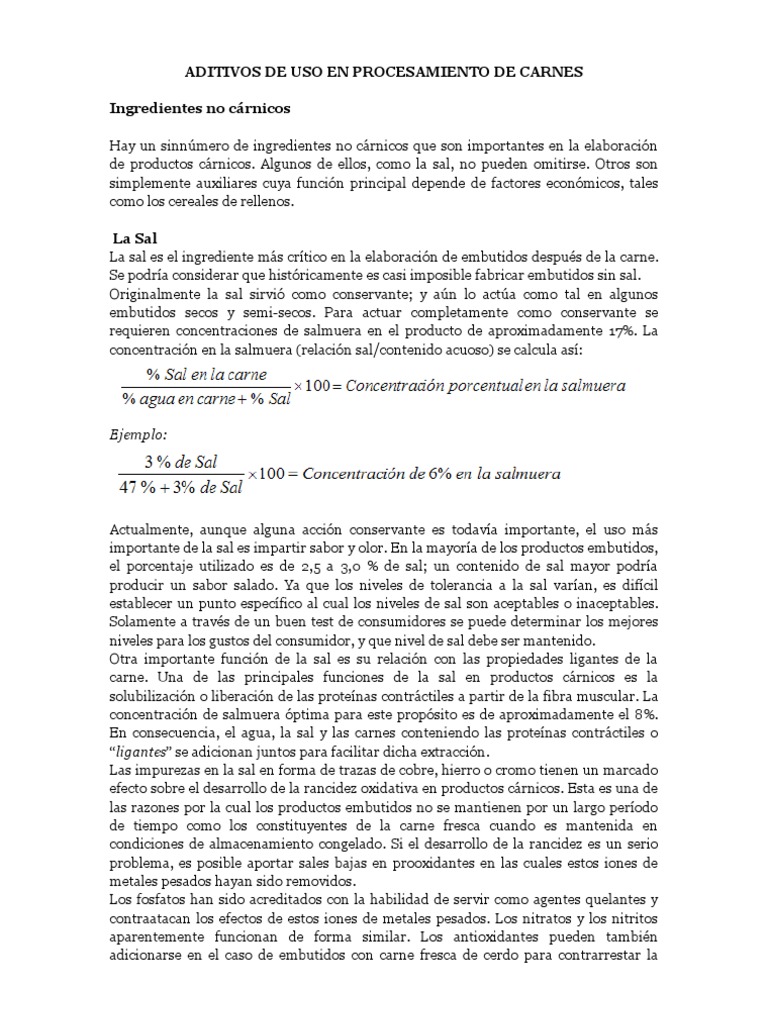 Aditivos de Uso en Procesamiento de Carnes | PDF | Curado (Conservación ...