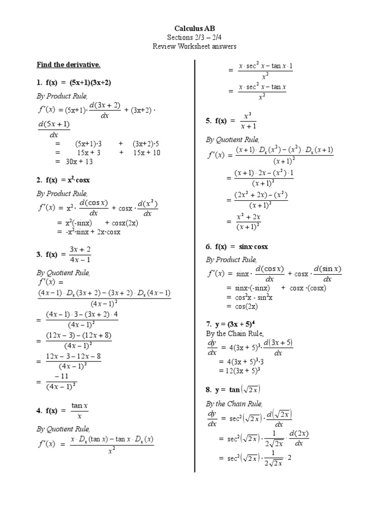 Calculus 2-3 - 2-4 Review Worksheet Answers | Download Free PDF ...