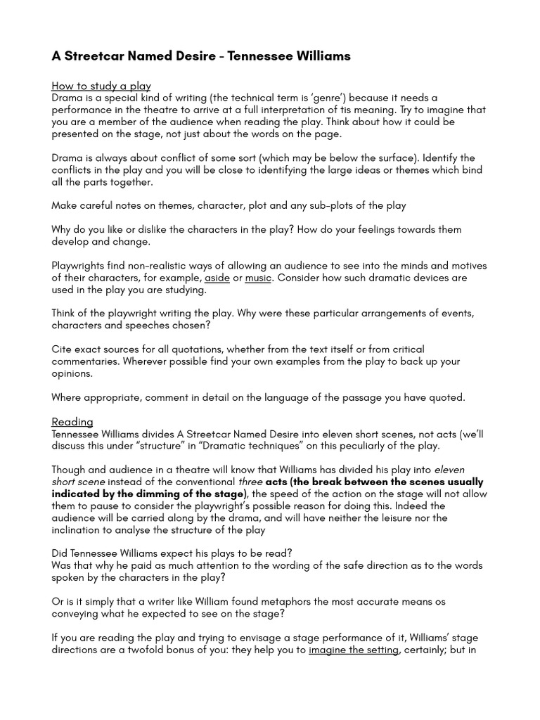 Study Guide: A Streetcar Named Desire | PDF | Theatre