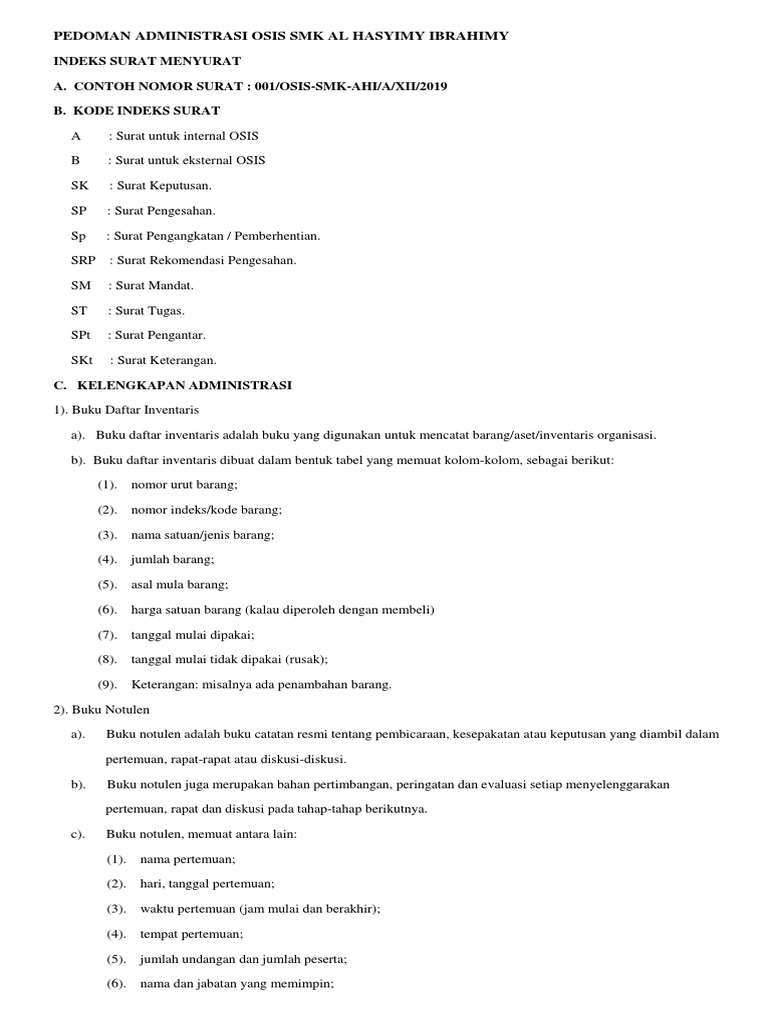 Pedoman Administrasi Osis | PDF