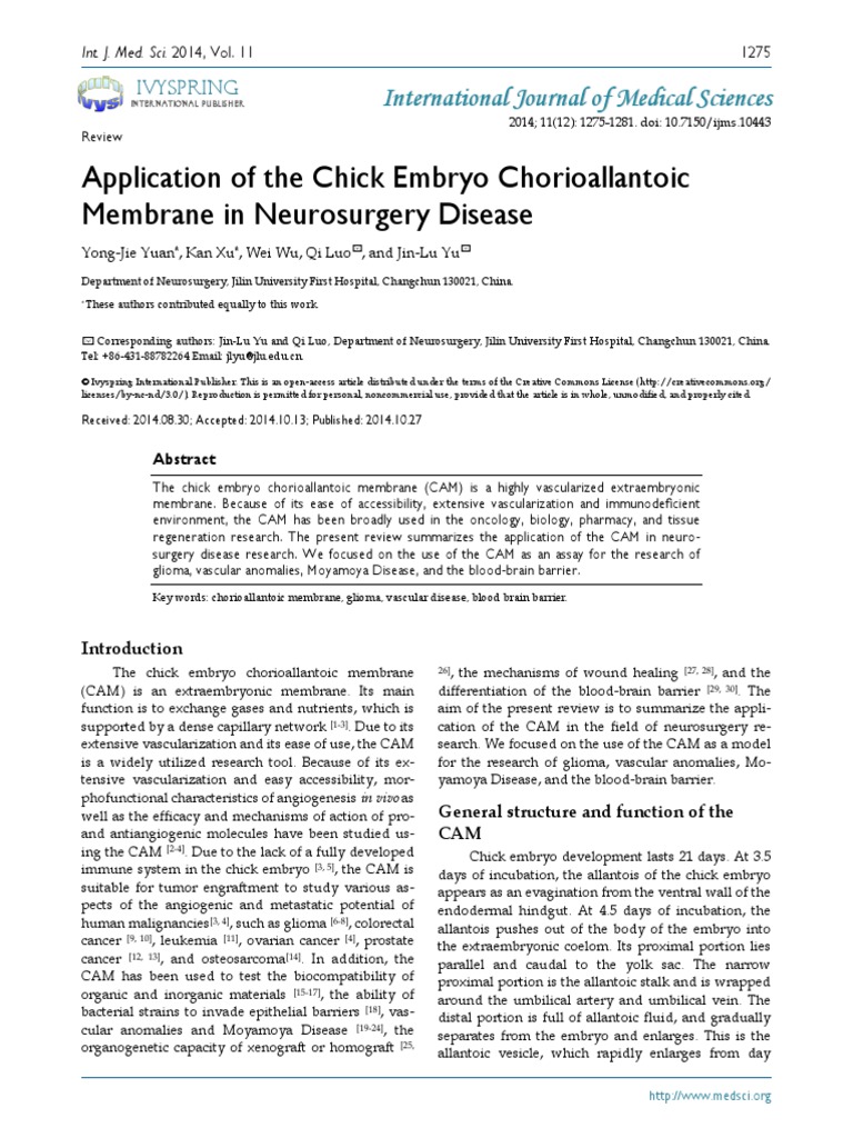 Application of The Chick Embryo Chorioallantoic Membrane in Neurosurgery Disease | PDF ...