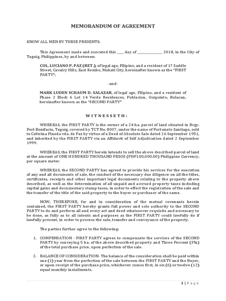 Template MOA - Processing of Documents | PDF | Covenant (Law) | Deed