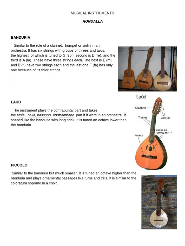Musical Instruments Rondalla | PDF