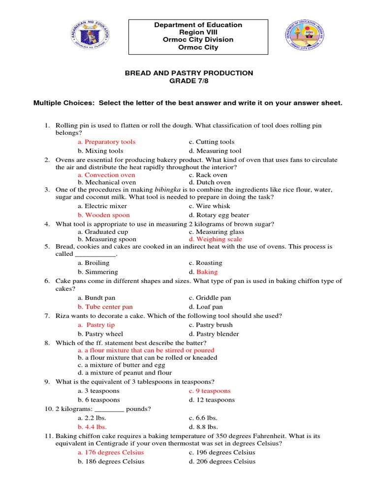 Bread and Pastry Test Questions | PDF | Mixer (Cooking) | Cakes