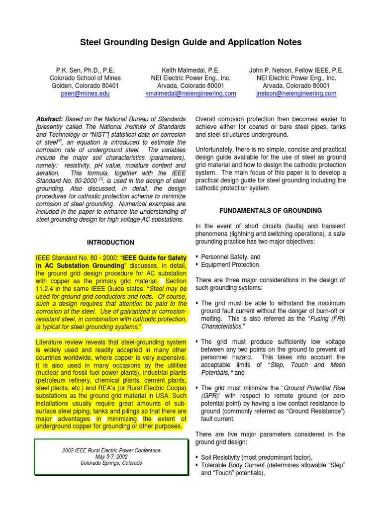 Steel Grounding Design Guide and Application Notes: Psen@mines - Edu ...