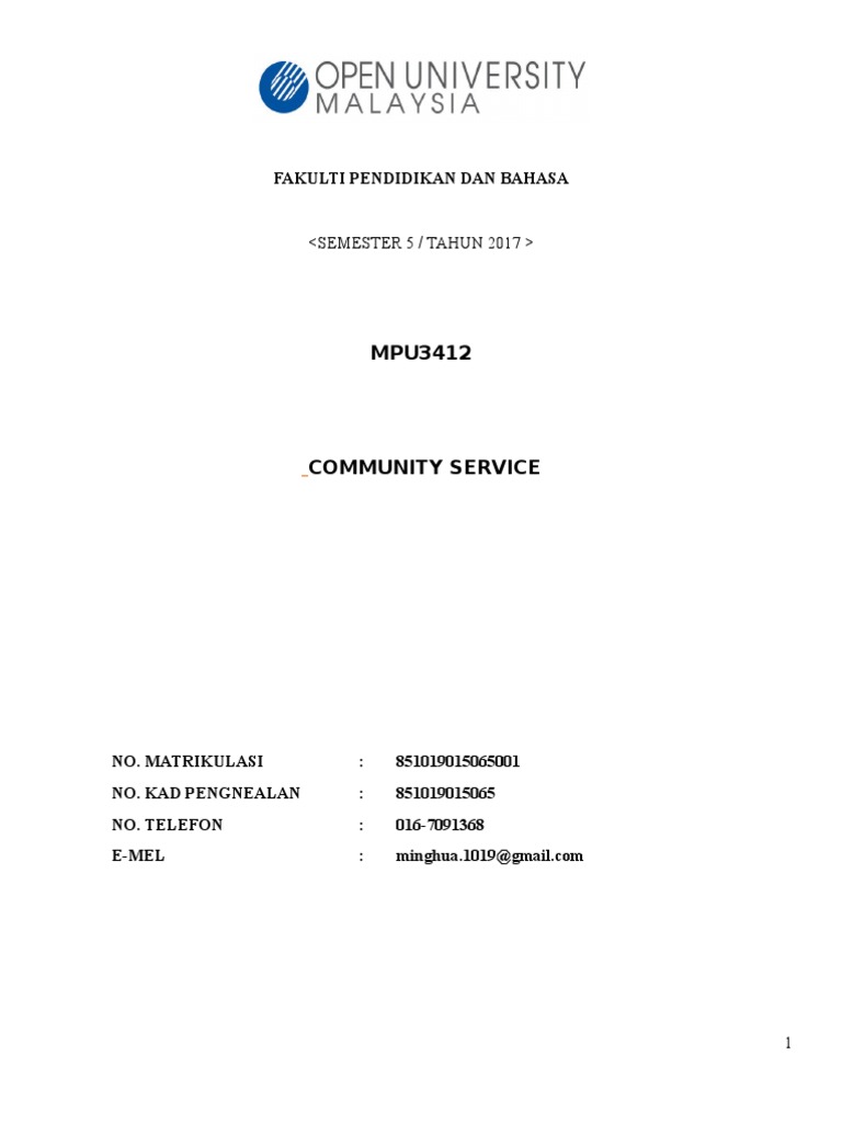 Community Service Assignment | PDF