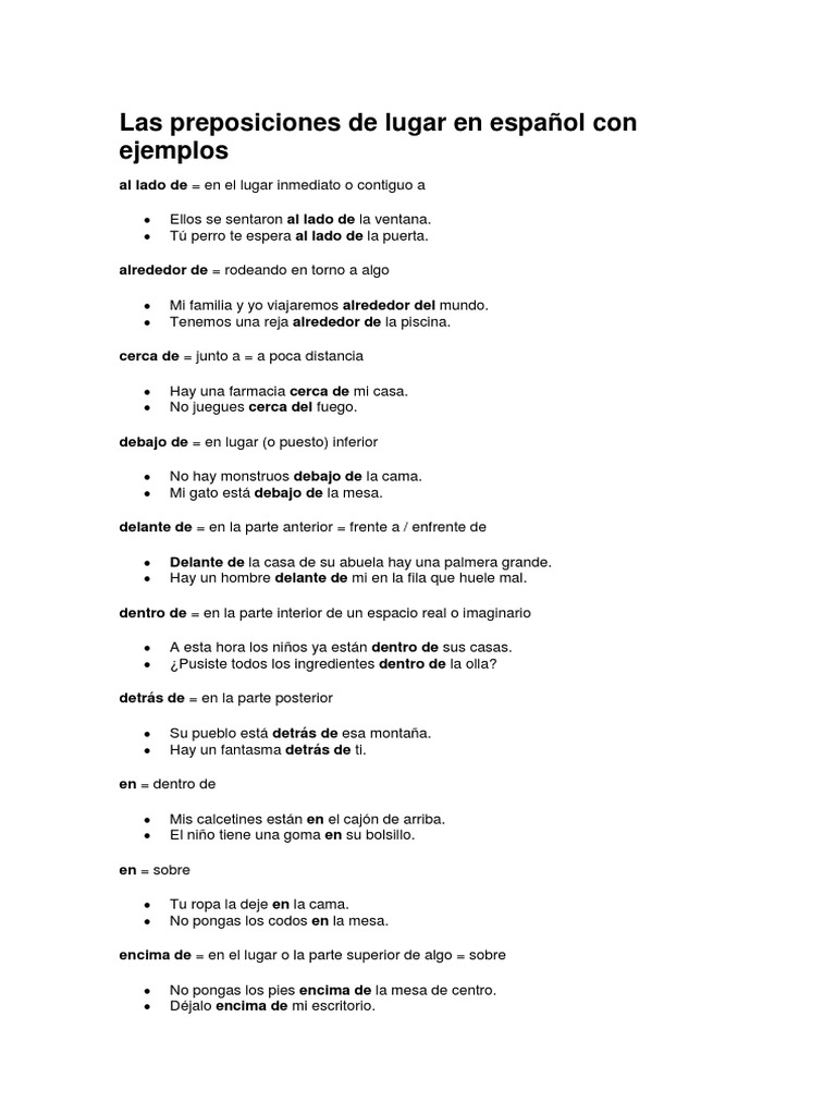 Ejemplos de Preposiciones de Lugar en Español | PDF | Ocio