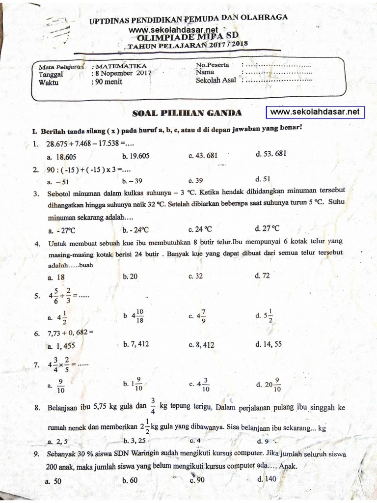 Soal Olimpiade Matematika SD | PDF