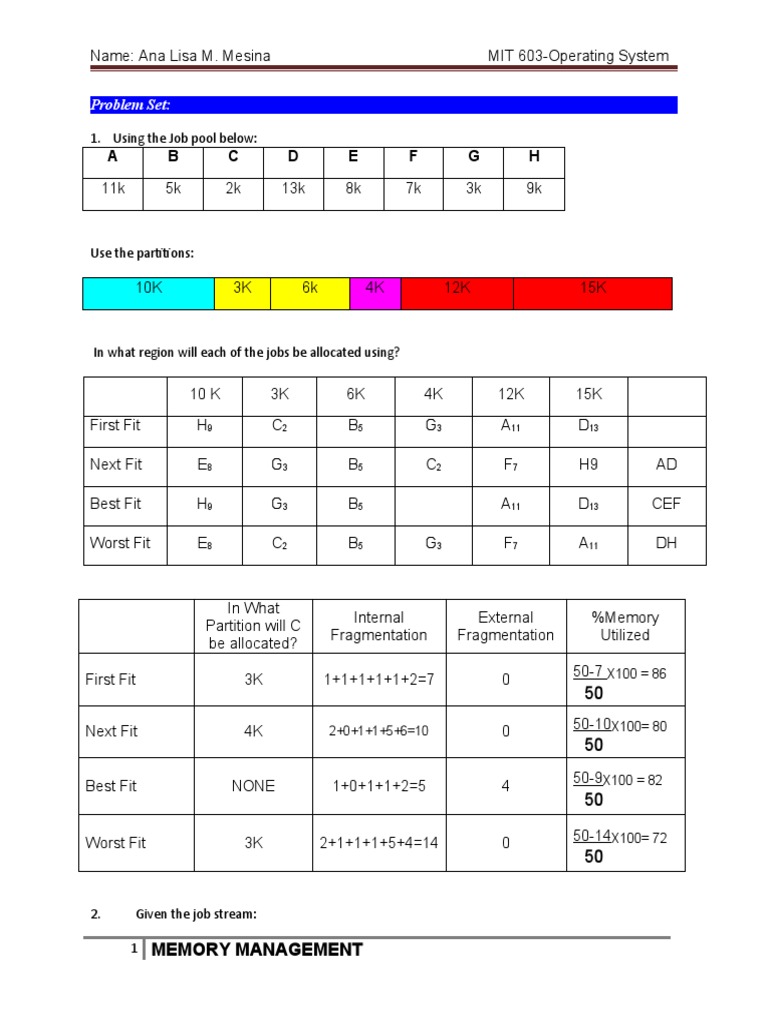 Problem Set in Memory Management-ANSWER of MARICEL | PDF | Software ...