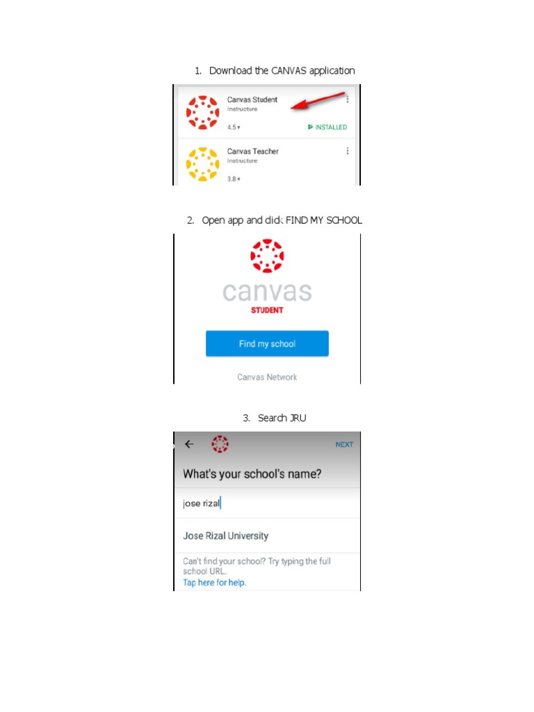 JRU Student Login Guide for CANVAS App | PDF | Career & Growth | Wellness