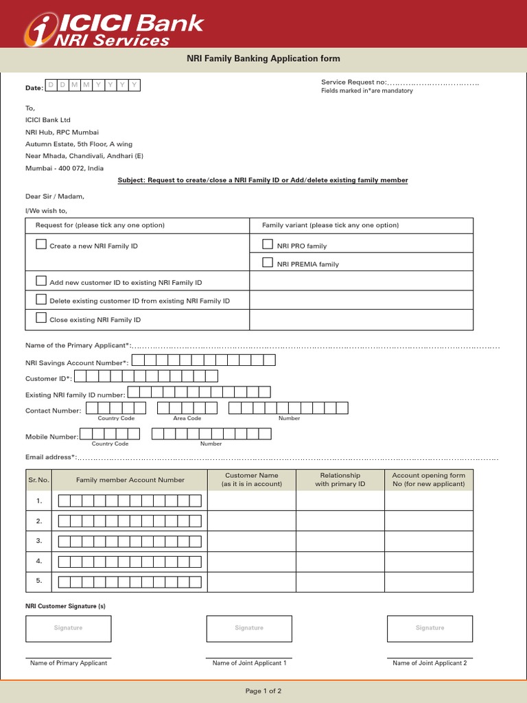 NRI Family Banking Application Form: D D M M Y Y Y Y | PDF | Government | Business