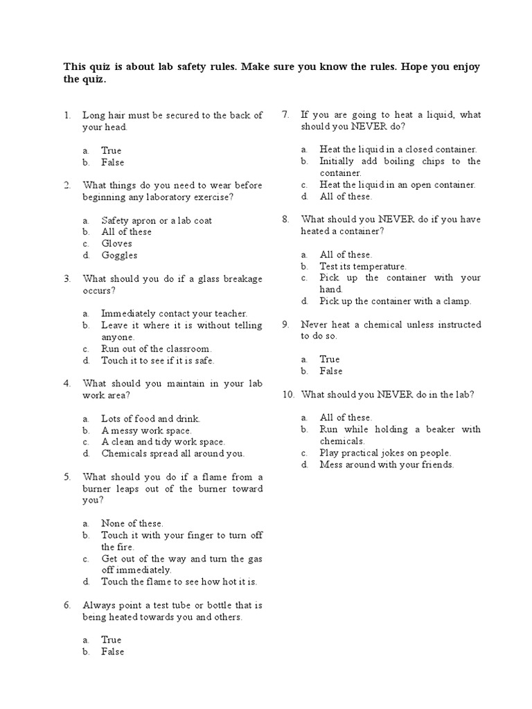 This Quiz Is About Lab Safety Rules. Make Sure You Know The Rules. Hope ...