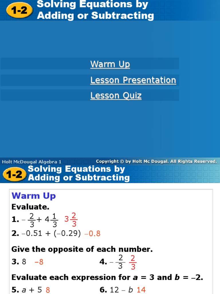 Warm Up Lesson Presentation Lesson Quiz: Holt Mcdougal Algebra 1 Holt ...