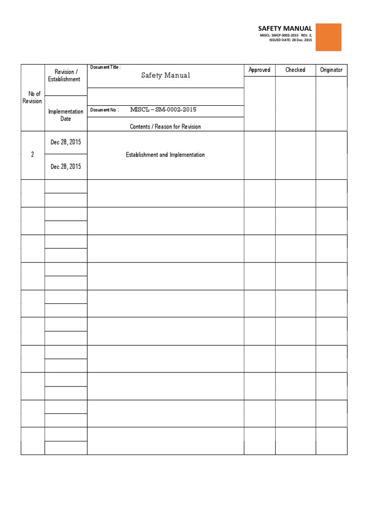 Safety Manual: Revision / Establishment Approved Checked Originator | PDF