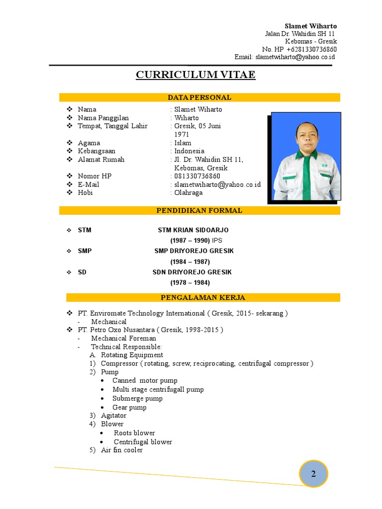 CV Slamet Wiharto | PDF