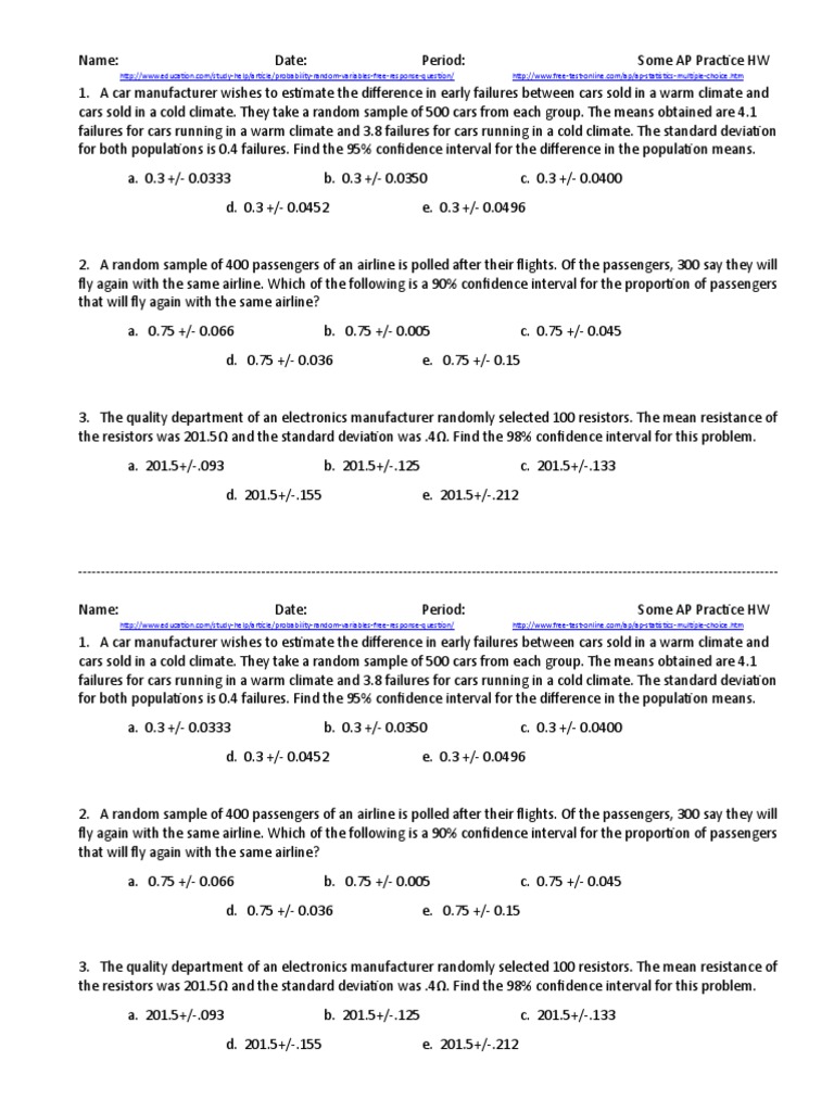 2 - Some AP Practice HW | PDF | Normal Distribution | Confidence Interval