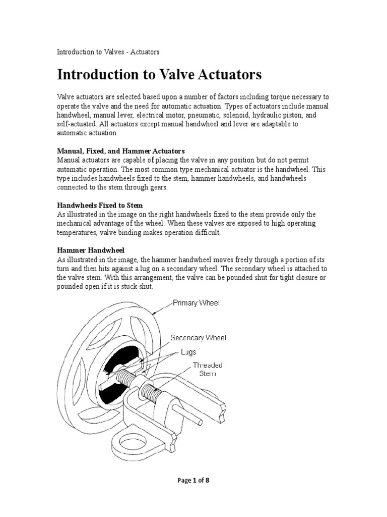 Introduction To Valve Actuators: Manual, Fixed, and Hammer Actuators | PDF | Valve | Actuator