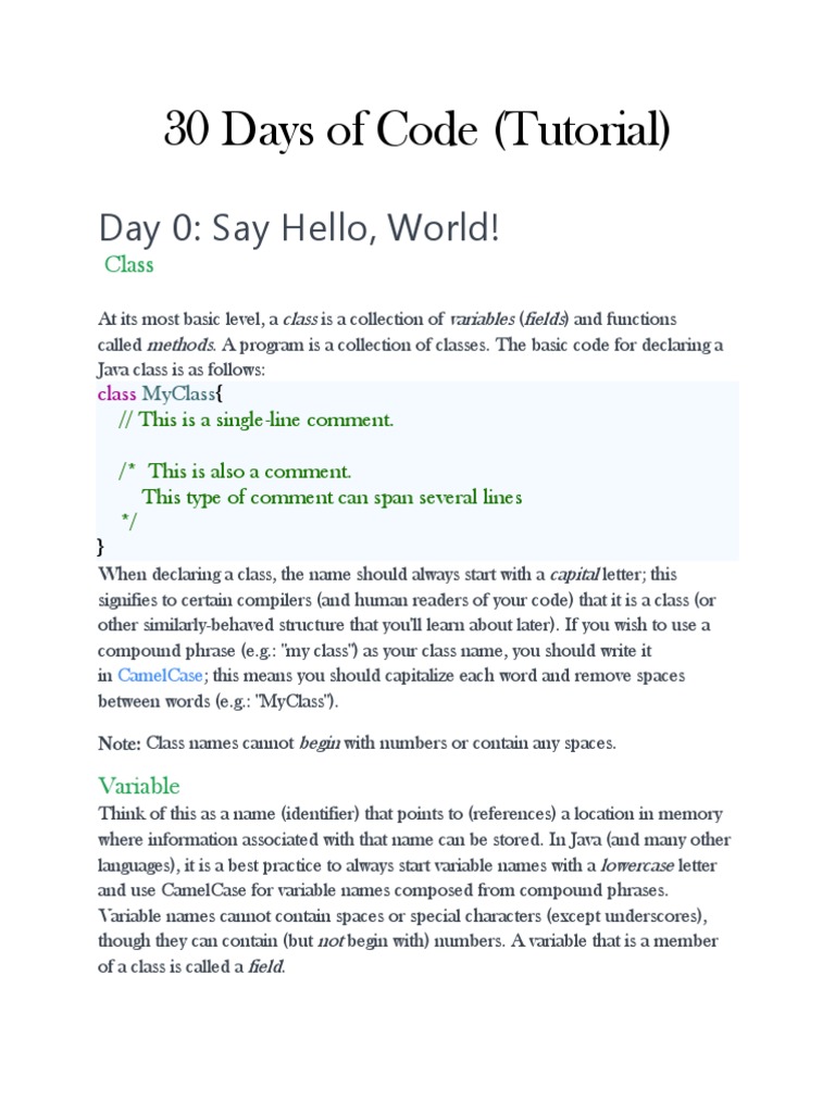 30 Days of Code Tutorial | PDF | Inheritance (Object Oriented Programming) | Constructor (Object ...