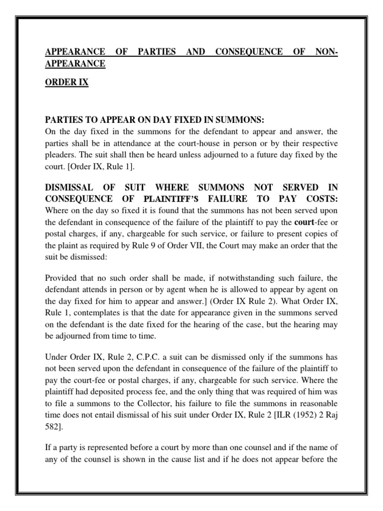 Appearance of Parties and Consequence of Non | PDF | Summons | Service Of Process