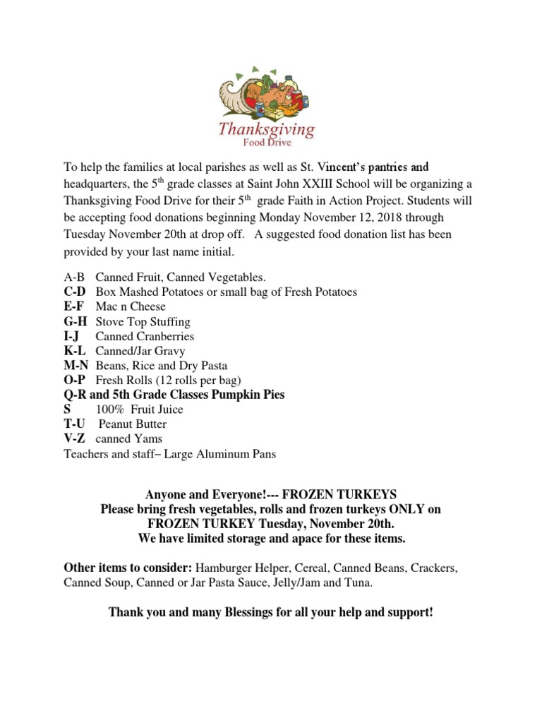 Thanksgiving Food Drive | PDF | Cooking, Food & Wine