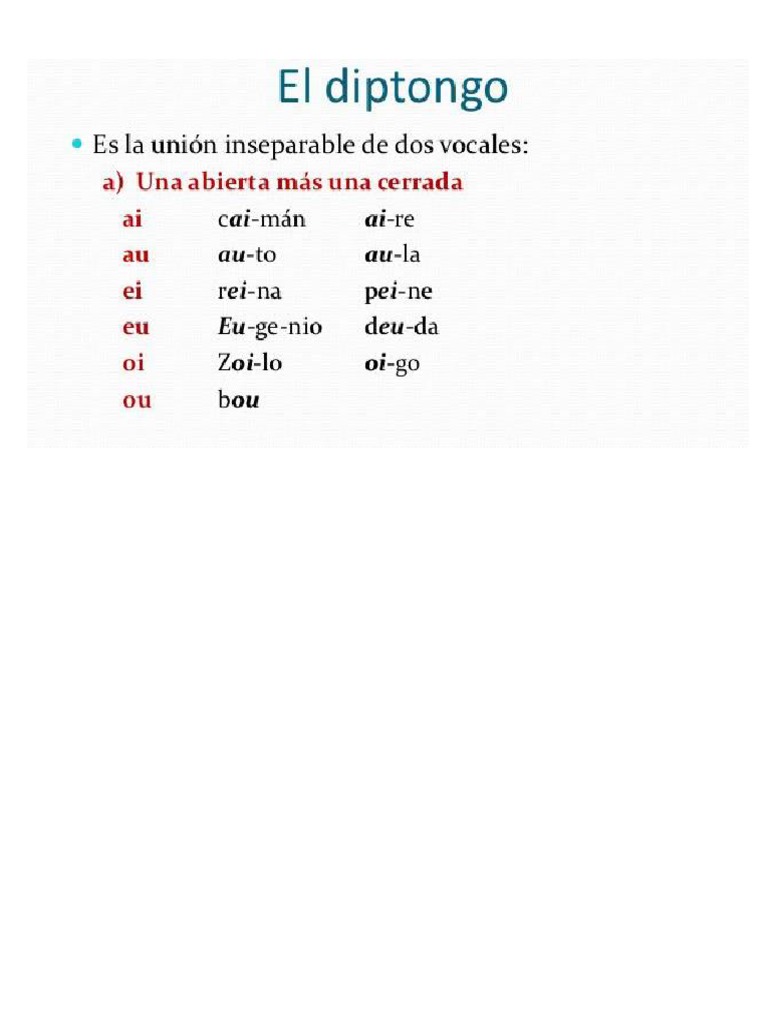 Busca Los Siguientes Diptongos en Las Siguientes Palabras y Separa en ...
