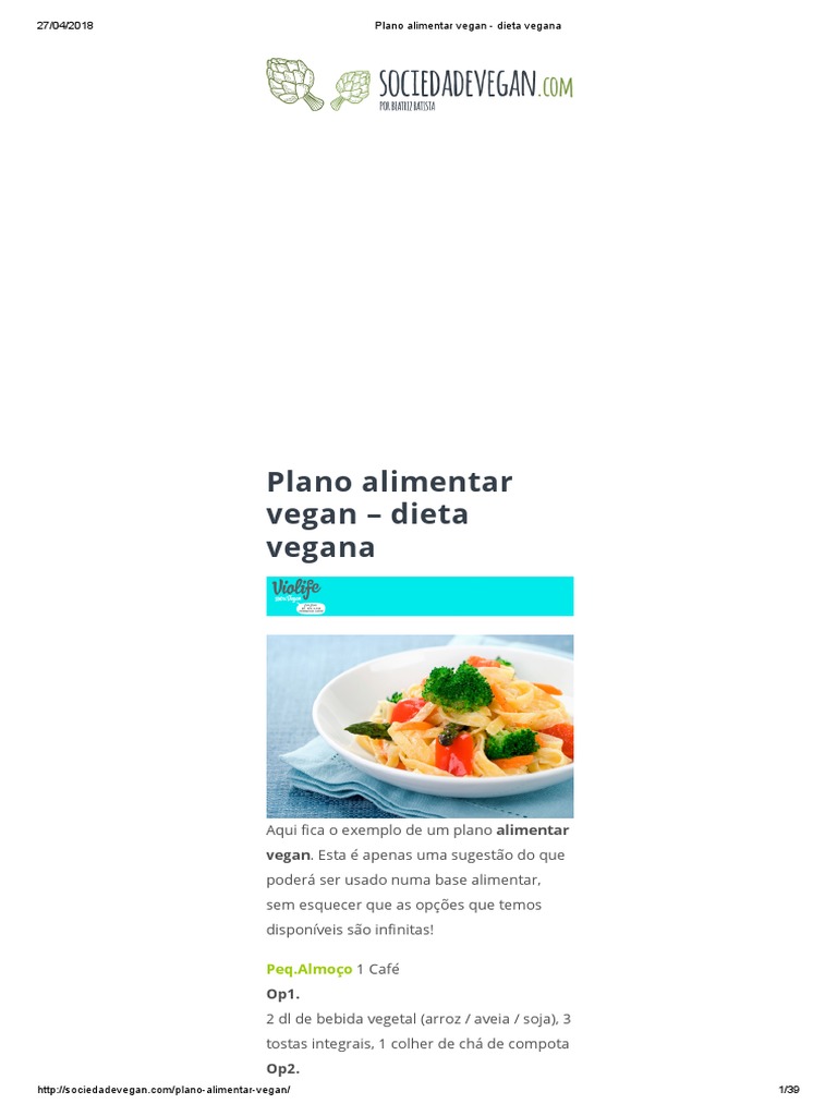 Plano Alimentar Vegan - Dieta Vegana | PDF | Vegetarianismo | Veganismo