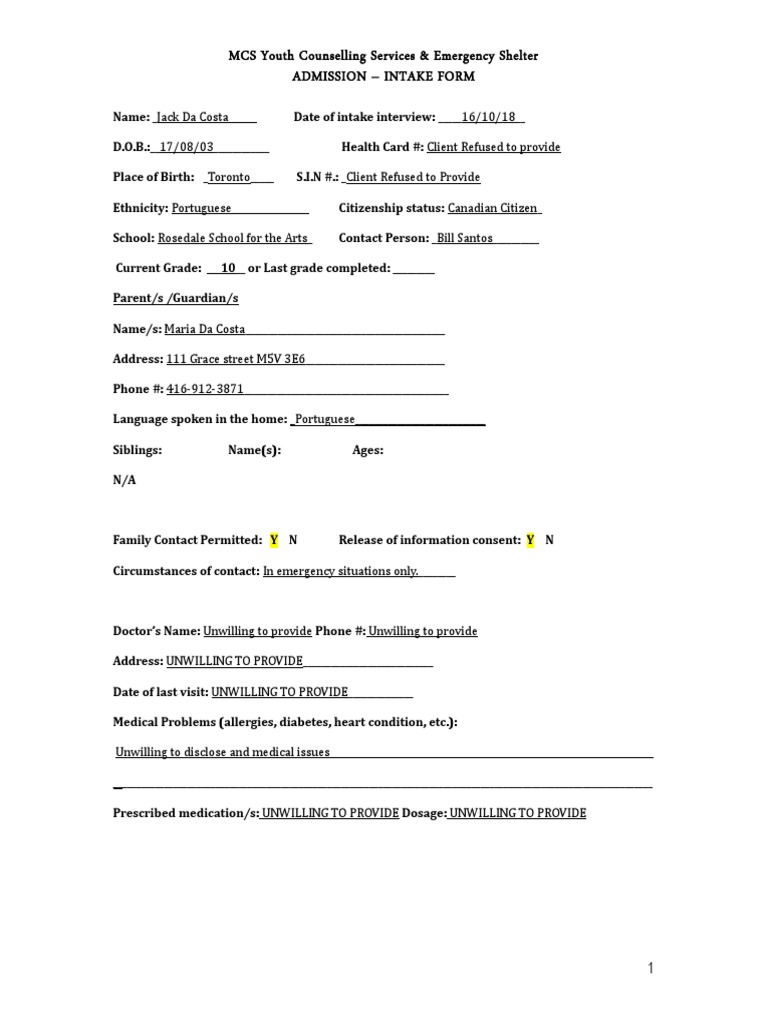 MCS Youth Counselling Services & Emergency Shelter Admission - Intake ...