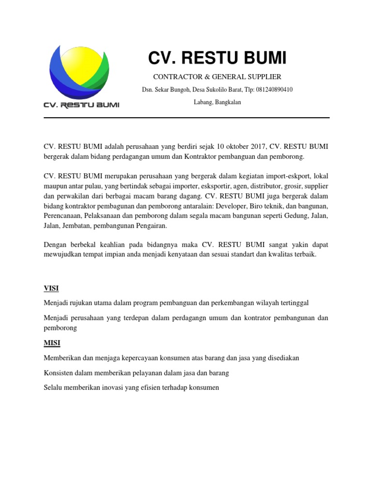 Company Profile RESTU BUMI | PDF