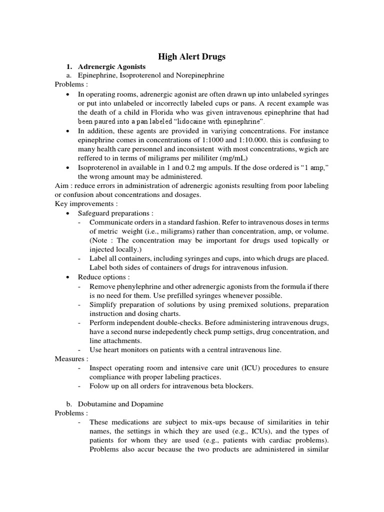 High Alert Drugs | PDF | Hypoglycemia | Intravenous Therapy