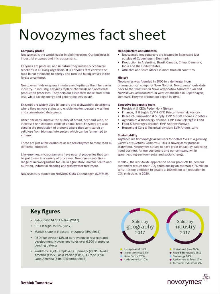 Novozymes Fact Sheet: Key Figures | PDF | Bioenergy | Power Resources