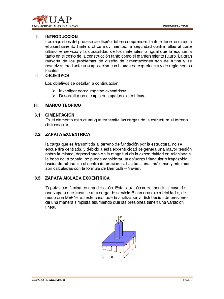 INFOME 01 Zapatas Excentricas | PDF | Fundación (Ingeniería) | Hormigón